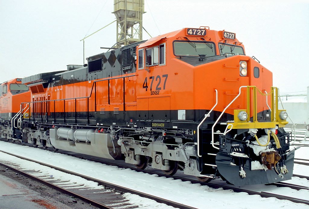 BNSF 4727, New GE C44-9W delivered without the "Heritage II" striping or lettering, leads a ...